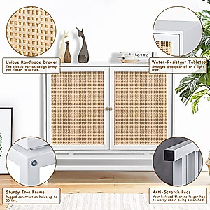 DKLGG Rattan Sideboard Buffet Cabinet Set of 2, Kitchen Sideboards and Buffets Cabinet with Storage, Accent Cupboard Cabinet with 2 Doors for Living Room, Dining Room, White, 31 x 15 x 31 inches