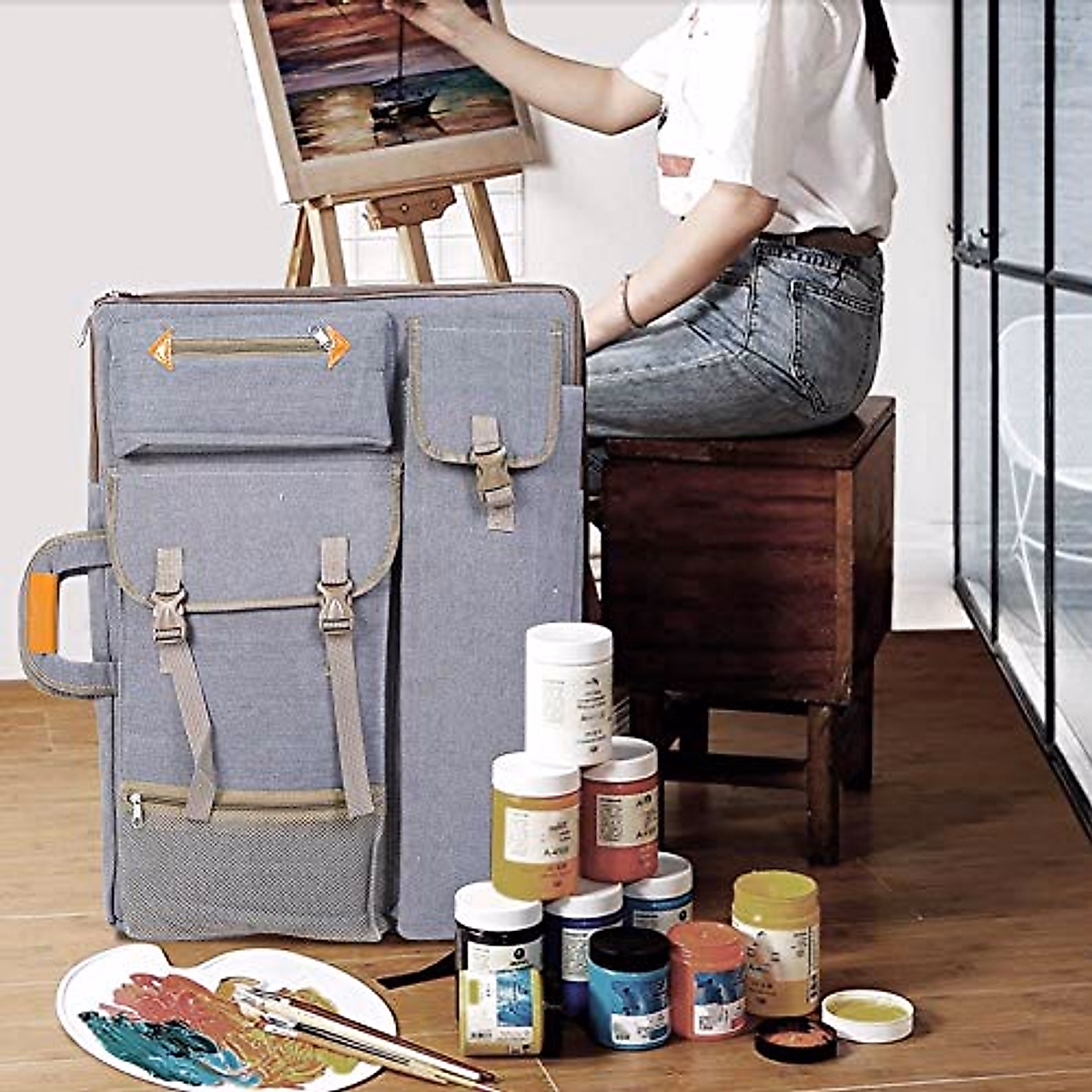 Naroote Art Student Portfolio Case, art portfolio case, Sketch Board Bag, Canva Multifunction Large Art Bag Outdoor Waterproof Art Supply 66 X 50Cm (Gray)