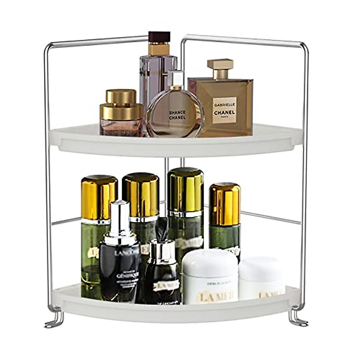 Sekepingo 2-Tier Corner Bathroom Sink Countertop Organizer-Vanity Tray Cosmetic & Makeup Storage-Kitchen Spice Rack Standing Shelf,Perfect Storage Shelf for Bathroom,Bedroom,Kitchen,Vanity,Silver