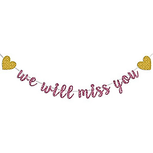 URYYRIT Rose Gold Glitter We Will Miss You Banner Retirement Party Decorations Sign Going Away Party Decor Farewell Party Decorations, Rosered