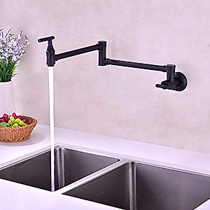 EKRTE Commercial Stainless Steel Pot Filler Faucet Folding Stretchable Double Joint Swing Arm Wall Mount Kitchen Faucet Single Hole Two Handle Kitchen Sink Faucet, Matte Black