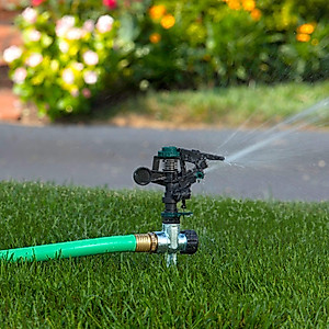 Melnor 65176AMZ Pulsating Sprnk w/Spike Sprinkler Bundle, Green, Black