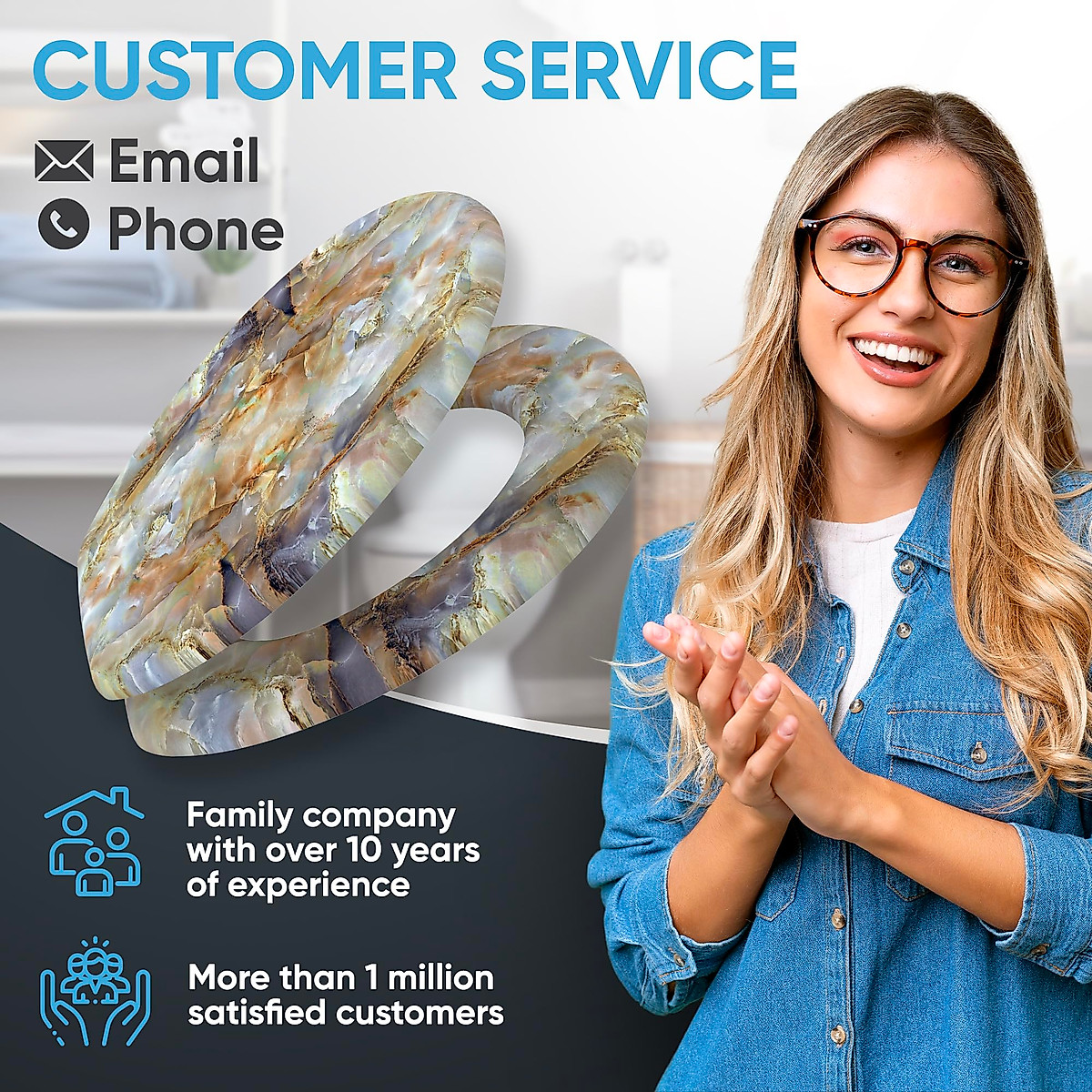 Sanilo Soft Close Toilet Seat ROUND, Quiet and Slow Close Lid and Seat, Strong Bumpers and Hinges, Marble Brown