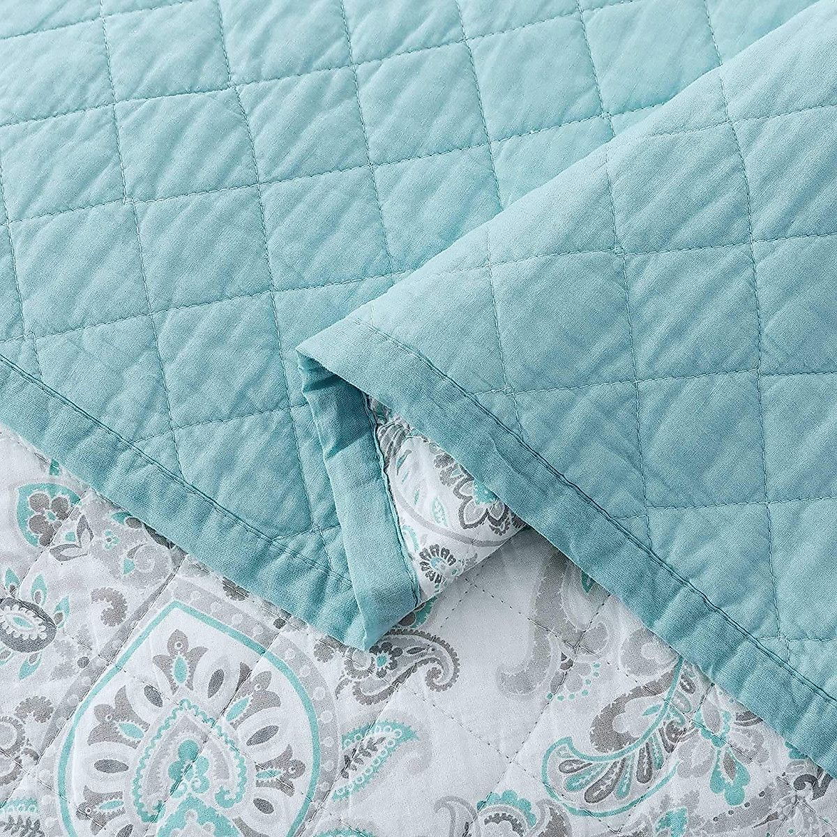 KASENTEX Authentic 100% Cotton 3-Piece Oversized Twin XL Quilt Set Soft Bedspread Coverlet Sets (Blue Paisley, 80X106+20X26 X2)