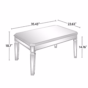 EMKK Sleek Glass Mirrored Coffee Adjustable Legs, Easy Assembly Cocktail Sturdy Design, Luxury Contemporary Center Table for Living Room, Silver