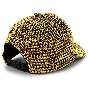 Trendy Apparel Shop Bling Stone Studs Bedazzle Structured Baseball Cap - Gold
