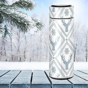CaTaKu Reindeer Head Snowflake Water Bottle Insulated 16 oz Stainless Steel Flask Thermos Bottle for Coffee Water Drink Reusable Wide Mouth Vacuum Travel Mug