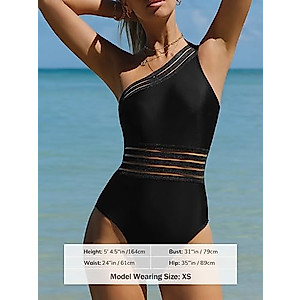 CUPSHE Women's One Piece Swimsuits Bathing Suits One Shoulder Adjustable Straps Cutout Asymmetrical Swimwear Mesh, M Black