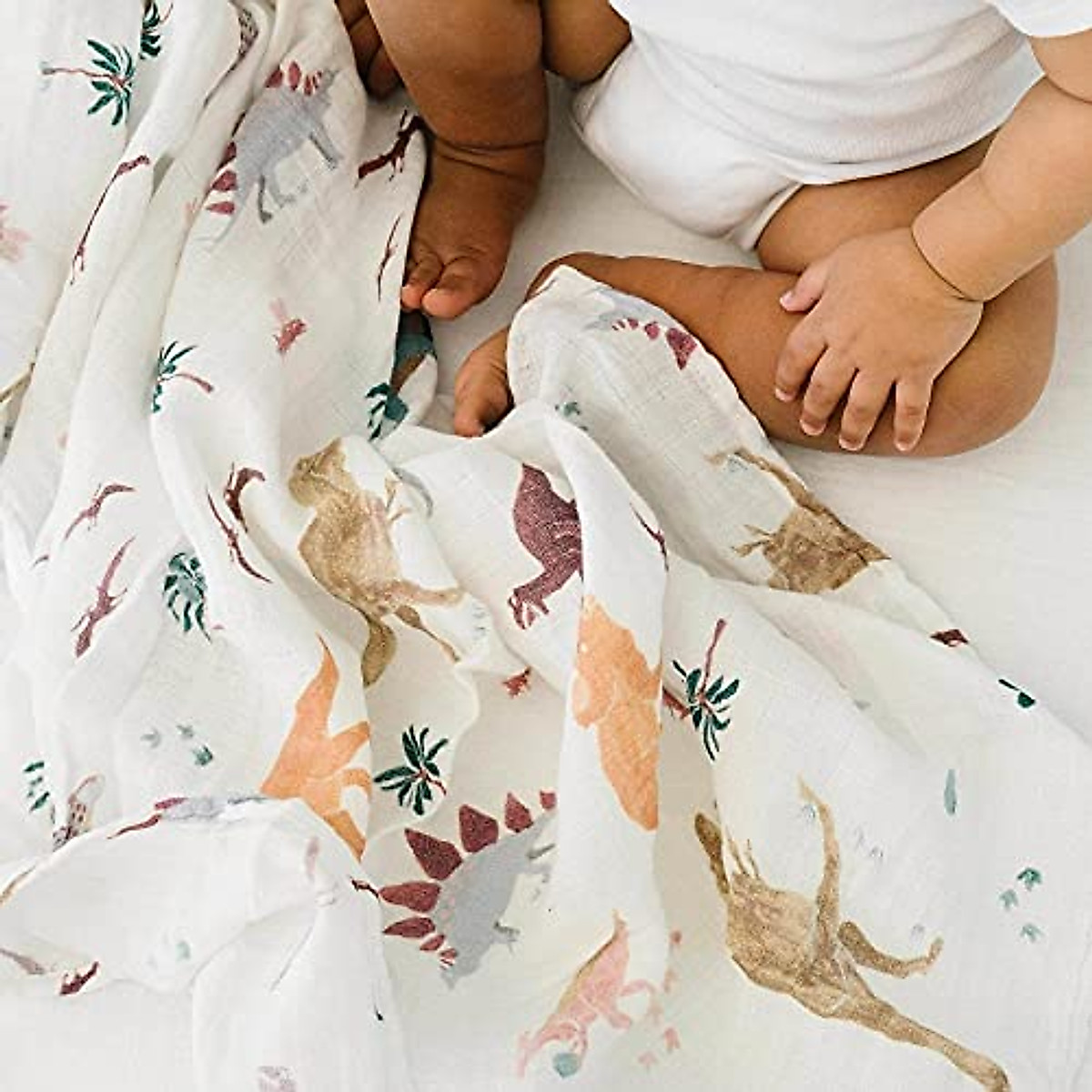 Red Rover Kids Cotton Muslin Swaddle - 47” x 47”- 100% Cotton – Machine Washable – Softer with Every Wash – Playful Designs - Soft, Breathable & Lightweight – Unisex - 3 Pack (Dino Days)
