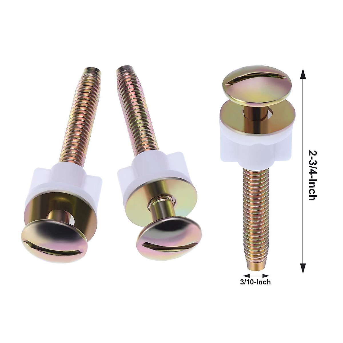 Solid Brass Toilet Bolts Screws Set Heavy Duty Bolts with Plastic Nuts and Washers, 3/10-Inch by 2-3/4-Inch(2 Pack)