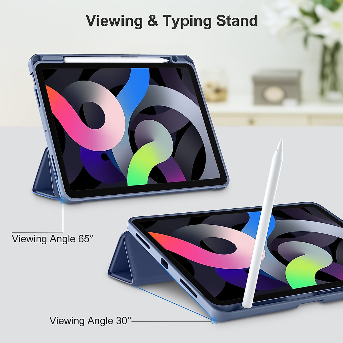 Akkerds Compatible with iPad Air 6th Generation 11 Inch Case M2 2024, for iPad Air 5th/4th Generation Case 2022/2020 10.9 Inch with Pencil Holder[Auto Sleep/Wake], Blue Gray