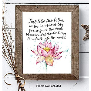 Inspirational Meditation Art Print - Motivational Lotus Wall Art Poster - Unique Home Decor for Studio, Bathroom, Bedroom - Gift for Women, Zen Buddha Fans - 8x10 Photo Unframed