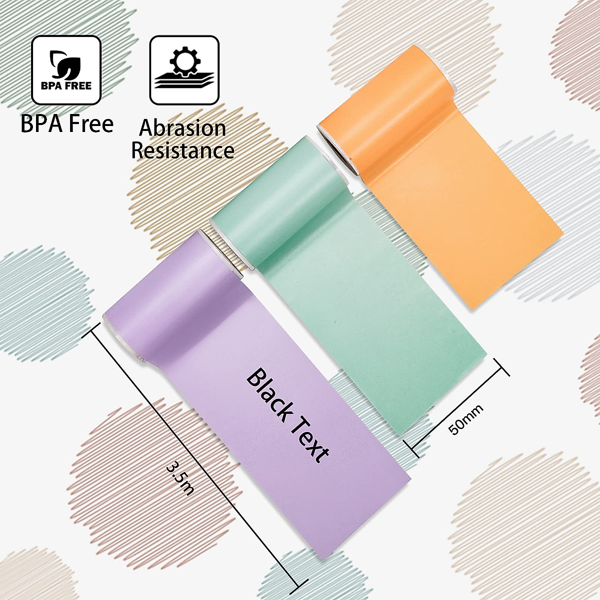 Memoqueen Mini Sticker Printer T02 Portable Thermal Printer, Instant Photo Printer Set & 3 Rolls Mint Green/Lavender Purple/Light Orange Adhesive Thermal Paper