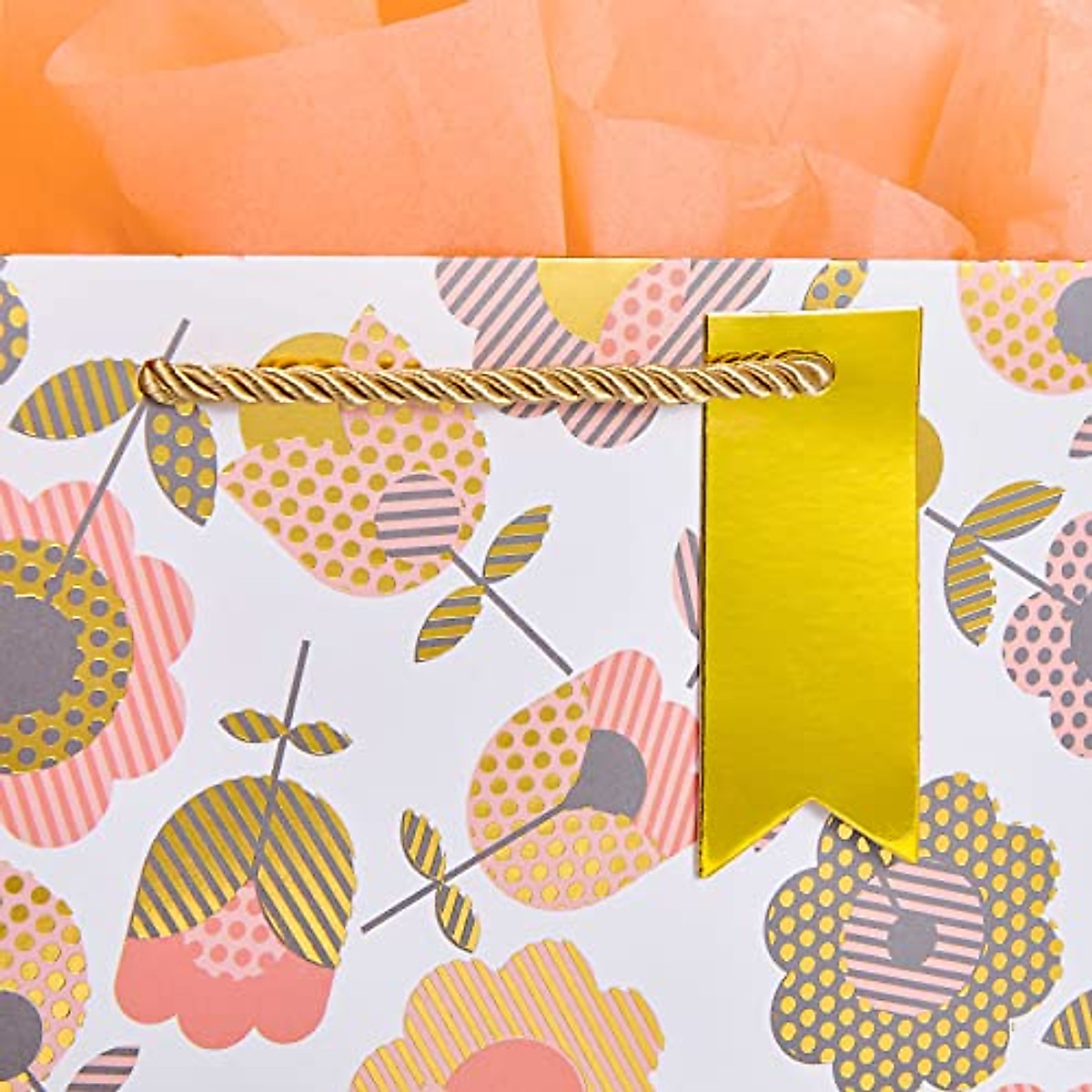 SUNCOLOR 2-Pack 9" Small Gift Bags with Tissue Paper For Her(Tulip Flower)