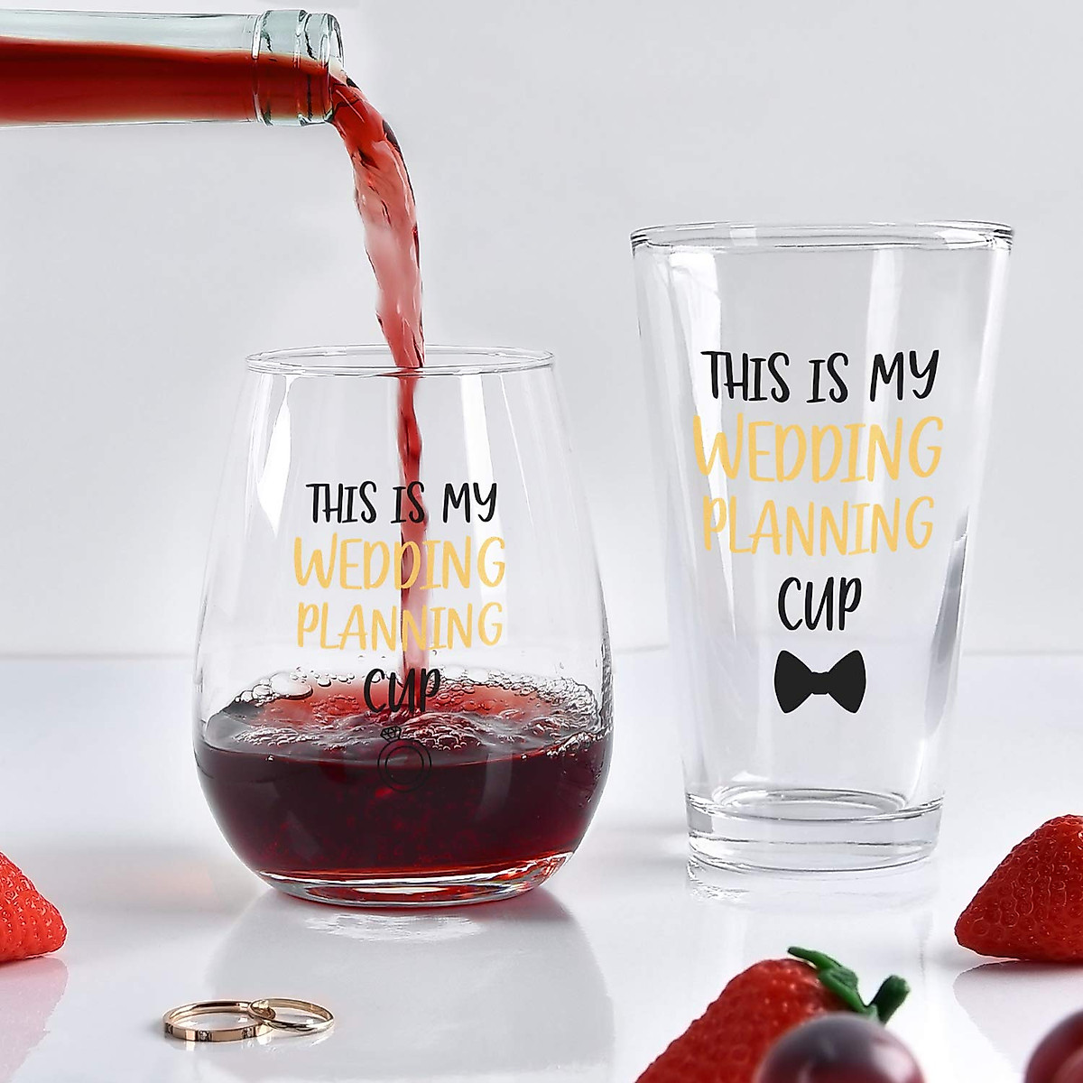 This is My Wedding Planning Glass Set for Wedding – Unique Engagement Gifts For Him and Her – Perfect Engagement Present, Wedding Gift, Bridal Shower Gift Set of 2 with Beautiful Gift Box