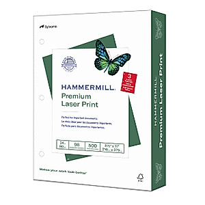 Hammermill Paper, Premium Laser Print Paper 8.5 x 11 Paper, Letter Size, 3 Hole, 24lb Paper, 98 Bright, 1 Ream / 500 Sheets (107681R)