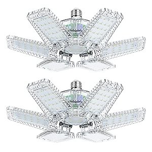 YIBEYYDS LED Garage Light 2 Pack, 185W 18500LM 6500K Garage Light led Garage Ceiling Lights with 6+1 Adjustable Panels Support E26/E27 for Garage, Barn, Workshop, Basement