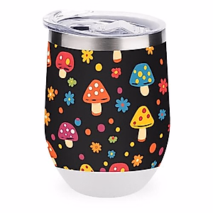 Rainbow Mushroom Funny Wine Tumbler 12 Oz Stainless Steel Insulated Mug Double Wall Water Cup with Lid