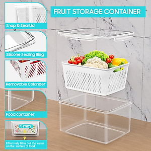 Cthglong 5 PCS Fruit Containers for Fridge, Food Storage Containers with Removable Colander, Dishwasher & Microwave Safe Produce Container, Fridge Organizers Keep Fruit, Berry, Vegetable, Fresh Longer