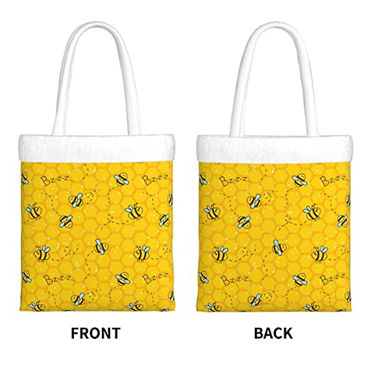 Ladies Women New Holiday Gift Fluffy Shoulder Bag Honey Bee Yellow Tote bags Purse Plush Handbag for Autumn and Winter