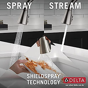 Delta Faucet Lenta Brushed Nickel Kitchen Faucet, Kitchen Faucets with Pull Down Sprayer, Kitchen Sink Faucet, Faucet for Kitchen Sink, Magnetic Docking Spray Head, SpotShield Stainless 19802Z-SP-DST
