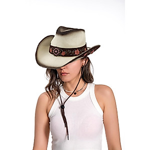 Cowboy Hats for Women, Brown Cowgirl Hats Classic Straw Western Hats for Women Music Festival Party Beach.