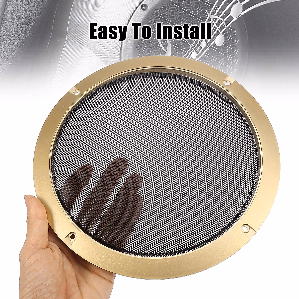 X AUTOHAUX 2pcs 8" Gold Tone Car Audio Speaker Cover Mesh Subwoofer Grill Horn Glossy Guard Protector
