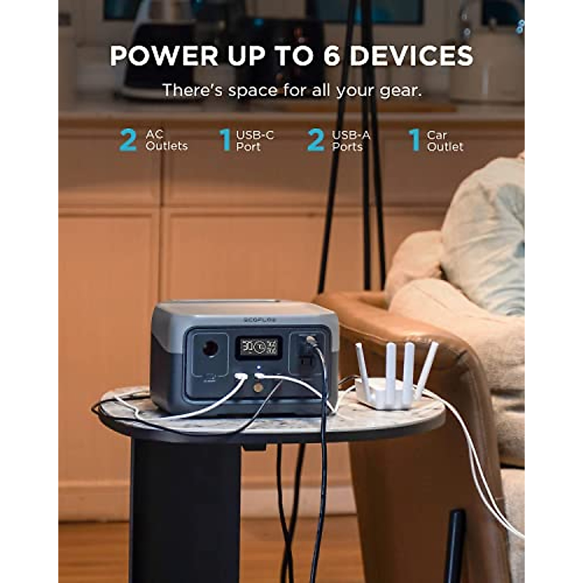 EF ECOFLOW Portable Power Station RIVER 2, 256Wh LiFePO4 Battery/ 1 Hour Fast Charging, 2 Up to 600W AC Outlets, Solar Generator (Solar Panel Optional) for Outdoor Camping/RVs/Home Use