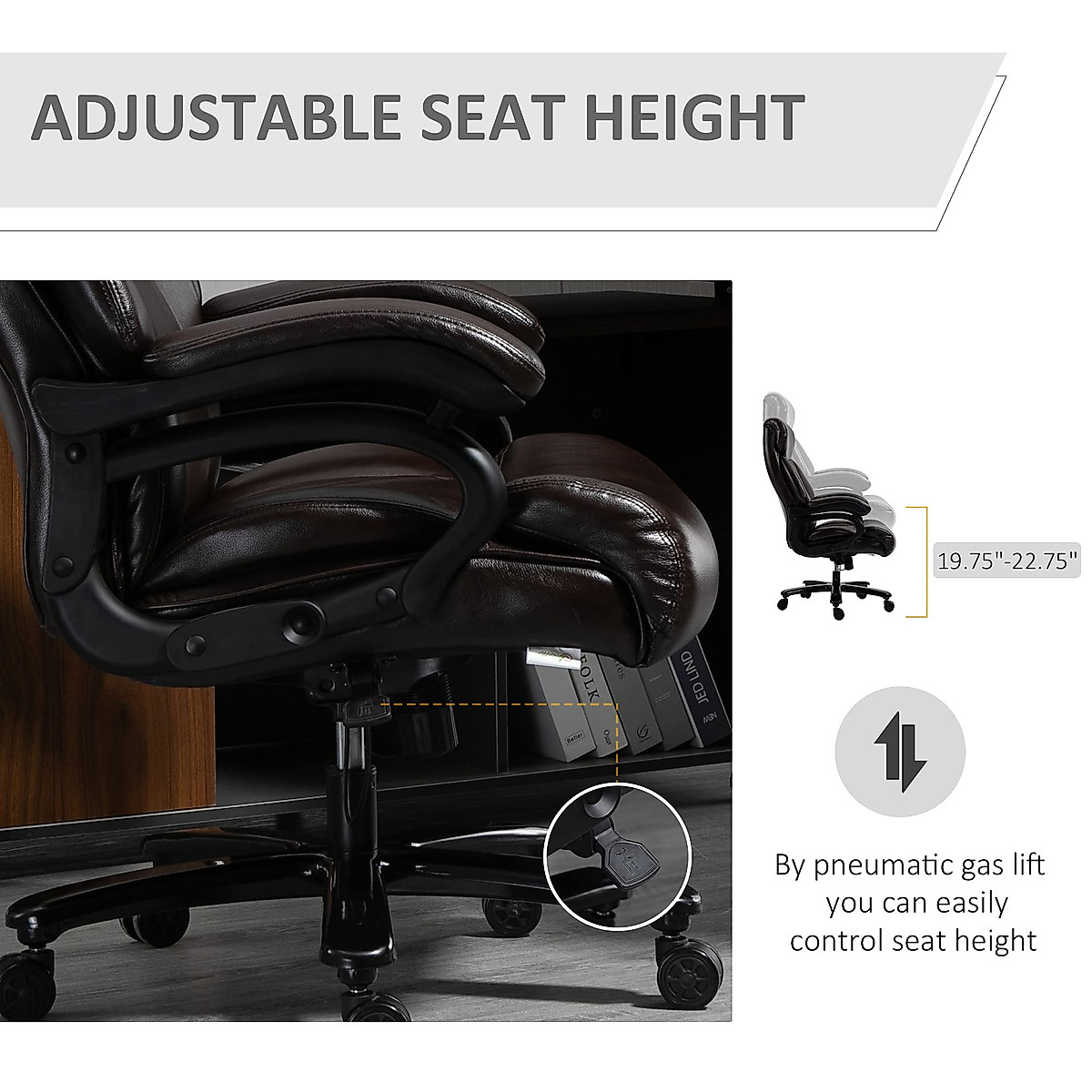 Vinsetto Big and Tall Executive Office Chair 396lbs with Wide Seat, Home High Back PU Leather Chair with Adjustable Height, Swivel Wheels, Brown