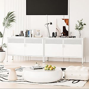 Washsemba 2 Door Metal Accent Cabinet,White Metal Storage Cabinet with Adjustable Shelf,2-Tier Office Cabinet,Multipurpose Metal Locker Storage Cabinet for Office Home(White, 25''H)