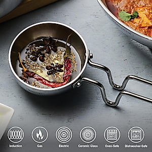 Tramontina Utsava 4-Inch Tri-Ply Clad Stainless Steel Tadka, Spice Heating Pan for Indian Cooking