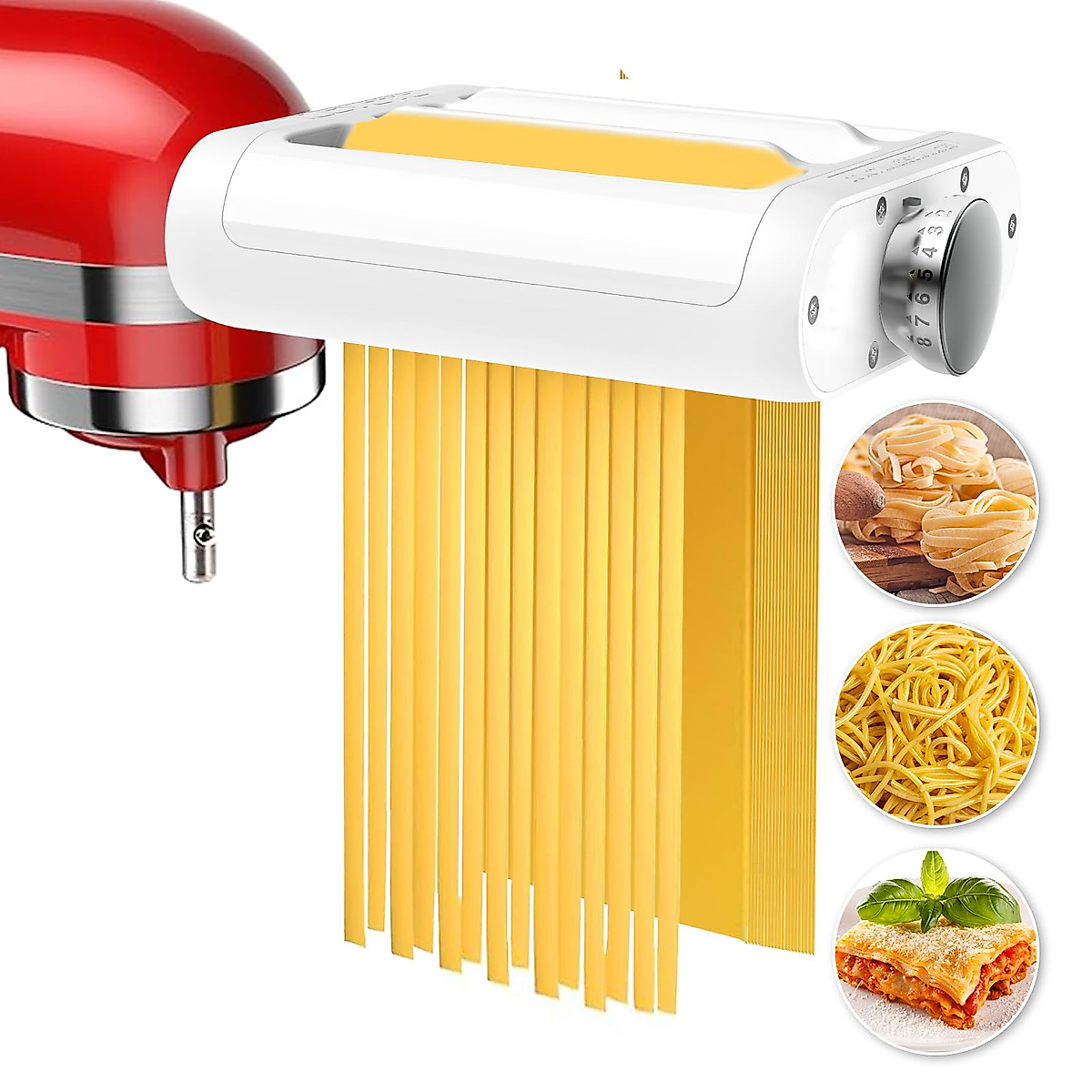 Pasta Maker 3-in-1 Attachment for KitchenAid Stand Mixers, Including Fettuccine and Spaghetti Cutter, Pasta Sheet Roller, Pasta Maker Accessories and Cleaning Brush