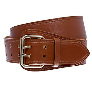 beltiscool Women's Litchi Veined Double Stitch Double Hole Tapered Leather Belt, Tan | small-30