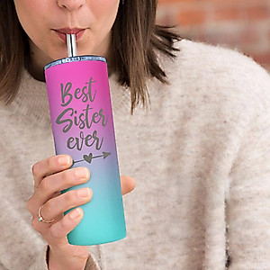 Sister Birthday Gifts Best Sister Ever Gifts From Sister Brother 20oz Skinny Tumbler Gift For Sister In Law Step Sister Bday Christmas Presents For Soul Sister Unbiological Sister Cup With Straw