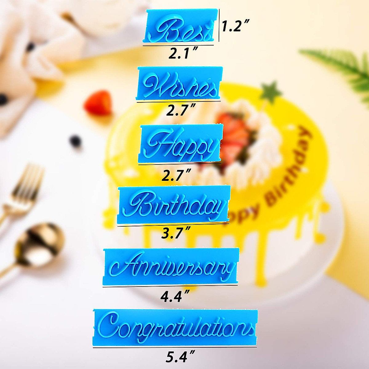 Cookie Fondant Stamper Biscuit Stamp Stamper Impression Cutter Cupcake Decorating Sugarcraft Cake Decoration Topper Happy Birthday Anniversary Best Wishes Letters Mold Fondant Letter Cutters 6PCS Set