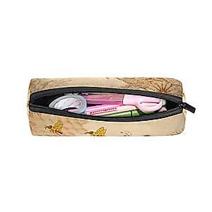 Honey Bees Sunflower Retro Pencil Case Pen Bag Pouch Holder, Zipper Pencil Bag Portable Cosmetic Organizer Makeup Brush Bag Purse School Stationery for Kids Girl Boy Adults Office Nurse Supplies
