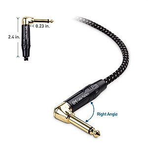 Cable Matters Braided 2-Pack 1/4 Inch TS Right Angle Electric Guitar Cable 6 Feet - Straight to Right Angle Guitar Cord/Guitar Amp Cord/Instrument Cable for Guitar, Bass AMP, Mixer, Equalizer
