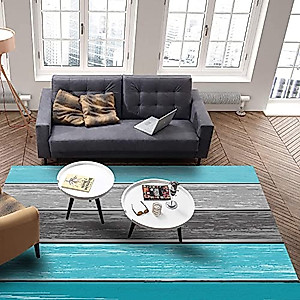 Barn Wood Board Gray Area Rug, Teal Grey Gradient Stripes Living Room Rug, Indoor Non-Slip Rug for Room Sofa Living Room Mat Bedroom Home Decor Floor Mats (3ft×5ft)