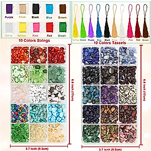 EuTengHao Natural Irregular Chips Stone Beads Gemstone Beads Kit with Tassels Wooden Beads Tiny Beads Jewelry Findings Charms Earring Hooks Beading Wire for Jewelry Making(30 Colors)