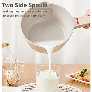 Saucepan with Lid and Steamer 2.2 Quart, UNOSCHRIM Non-stick Small Sauce Pot, Small Milk Pot with Two Side Spouts, Multipurpose Cooking Pot for Steaming, Boiling and Frying, All Stove Tops Compatible