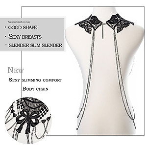 Yovic Gothic Black Body Chain Sexy Lace Shoulder Necklace Chain Layered Rhinestone Bra Chain Rave Prom Costume Party Body Jewelry for Women