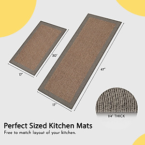 TRONSBOO Kitchen Rugs and Mats 2 PCS Set,Non-Skid Washable Twill Standing Mat in Front of Sink,Absorbent Rubber Backing Kitchen Mats for Floor,Laundry,Farmhouse,Hallway 17"x30"+17"x47"(Grey)