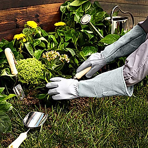 Amazon Basics Leather Gardening Gloves with Forearm Protection, Natural, L