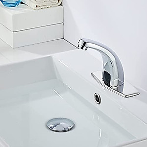 Touchless Bathroom Faucet with Motion Sensor, Deck Plate Control Box and Temperature Mixer, Automatic Bath Vanity Faucet, Touchless Faucet for Bathroom Restroom Lavatory