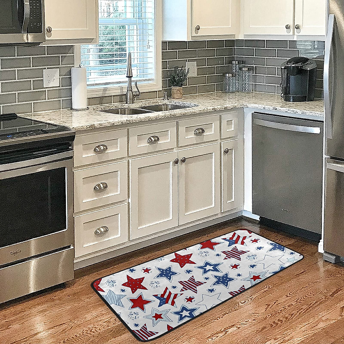 SLHKPNS 4th of July Patriotic Kitchen Rugs,American Flag Rug Non-Slip Kitchen Mat Comfort Runner Doormat 39x20 Inch Soft Floor Mat for Home Decor