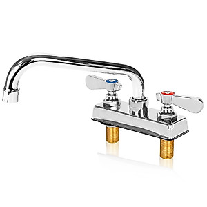 Commercial Bar Sink Faucet 4 Inch Center Deck Mount Bar Sink Faucet 2 Hole Brass Constructed & Chrome Polished with 8" Swivel Spout & Dual Lever Handles