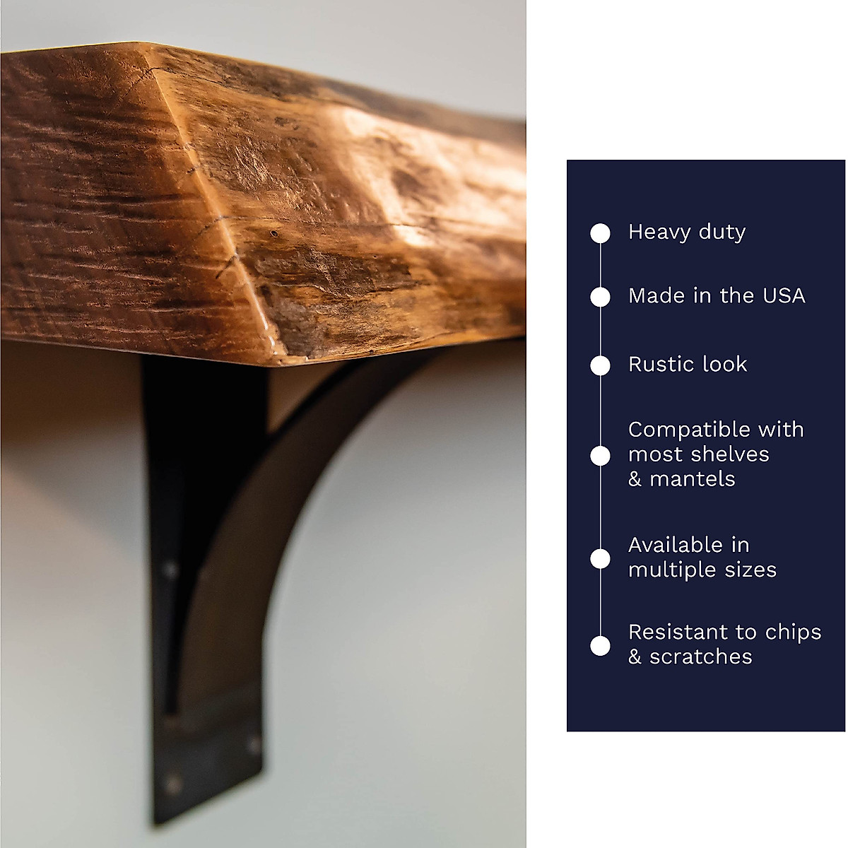 RRD Steel Mantel Brackets Heavy Duty (2 Pack) - Fireplace Mantel Brackets - Countertop Support Bracket - Hand Welded Steel Brackets - Mantel Bracket Rustic Farmhouse Decor (7"x12" Natural Steel Color)