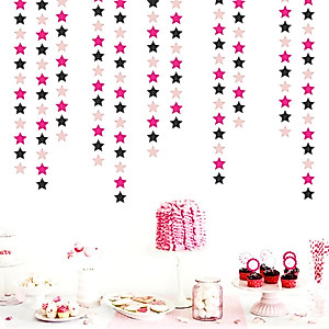 Hot-Pink Black Birthday Party-Decorations Garland - 62ft Twinkle Little Star Baby Girl Hanging Streamers Banner,Graduation Engagement Bachelorette Decor Hugtmr