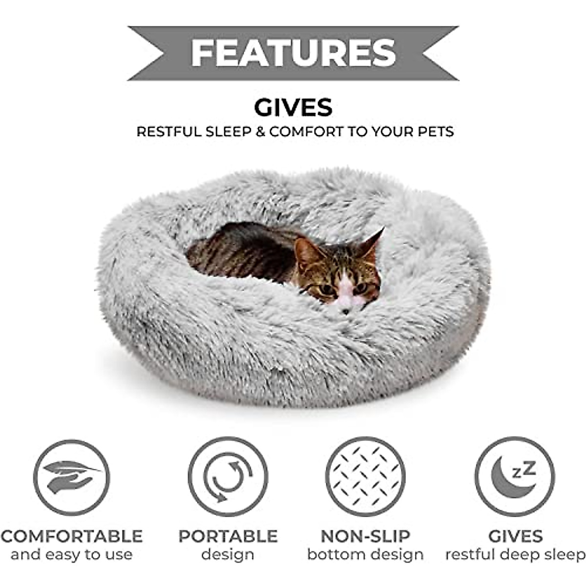 Whiskers & Friends Cat Bed, Cat Beds for Indoor Cats Washable, for Small Cat Bed, Large Cat Bed, Kitten Bed, Small Dog Bed, Anti Anxiety Calming Pet Bed, Cat Beds & Furniture, Round Cat Nest Bed