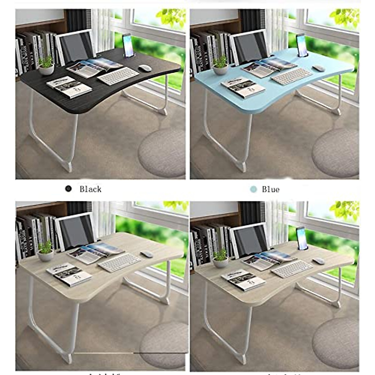 LKBBC Foldable Laptop Desk for Bed, Bed Laptop Table with Storage, Foldable Portable Lap Bed Tray, 23.6 Inch Floor Table for Drawing, Reading and Writing, Maple